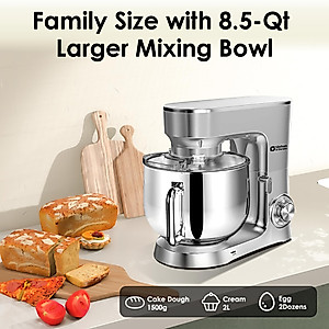 Kitchen in the Box Stand Mixer, 900W 8.5 QT Kitchen Electric Mixer, 10-Speed Large Capacity Tilt-head Food Mixer with Dough Hook, Wire Whip, Flat Beater & Splash Guard (Silver)