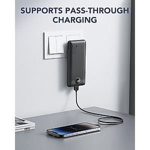 VRURC Portable Charger Built-in Cables and AC Wall Plug, USB C Power Bank 10000mAh, [2023 Upgraded Version] Phone Charger Compact Lightweight External Battery Pack for Smart Phones, Tablets etc-Black