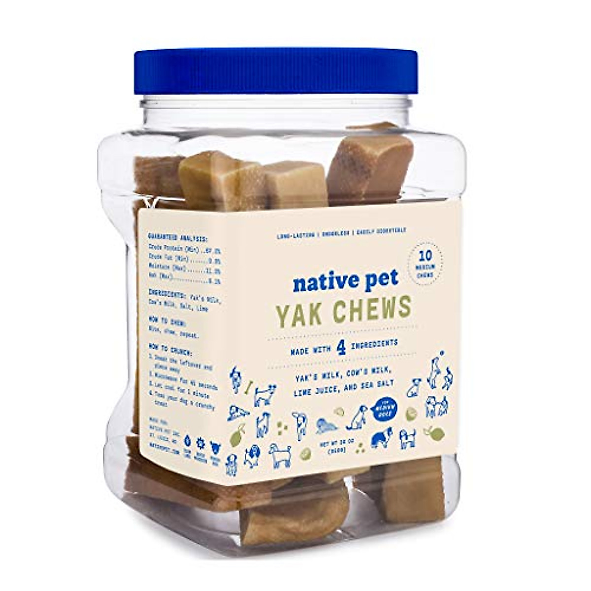 Native Pet Yak Chews for Dogs (Bulk Size - 10 Medium Chews). Pasture-Raised and Organic Himalayan Churpi Chew. Long Lasting, Low Odor, and Protein Rich Reward Treat.