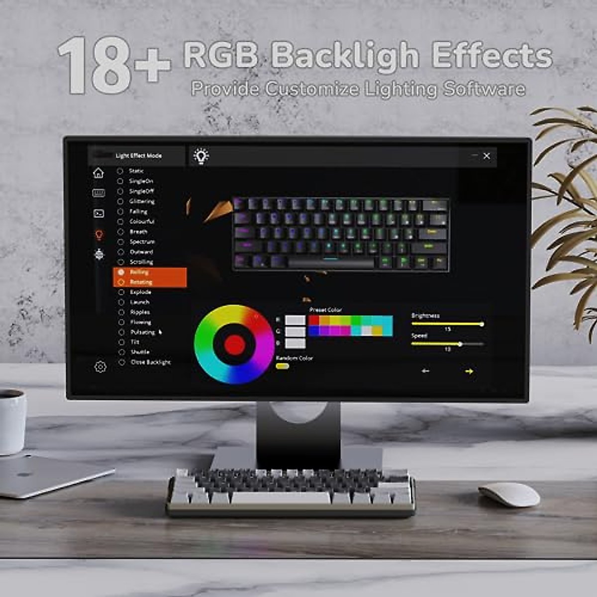 RK ROYAL KLUDGE RK61 Plus Wireless Gaming Keyboard, 60% Percent Mechanical Keyboard with Bluetooth/2.4Ghz/USB Modes, Hot Swappable RGB Keyboard for PC Gamers, Silent Linear Viridian Switches
