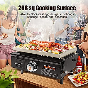 QuliMetal Portable Griddle Flat Top Grill 17 Inch Table Top Griddle Gas Grill Propane Grill with Carry Bag Outdoor Griddle Camping Griddle 15,000 BTU Burner 268 Sq Stainless Steel For Party Tailgating