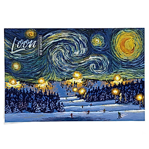 Lantern Press 24x36 Inch Giclee Art Print Wall Decor, Loon New Hampshire Ski Starry Night
