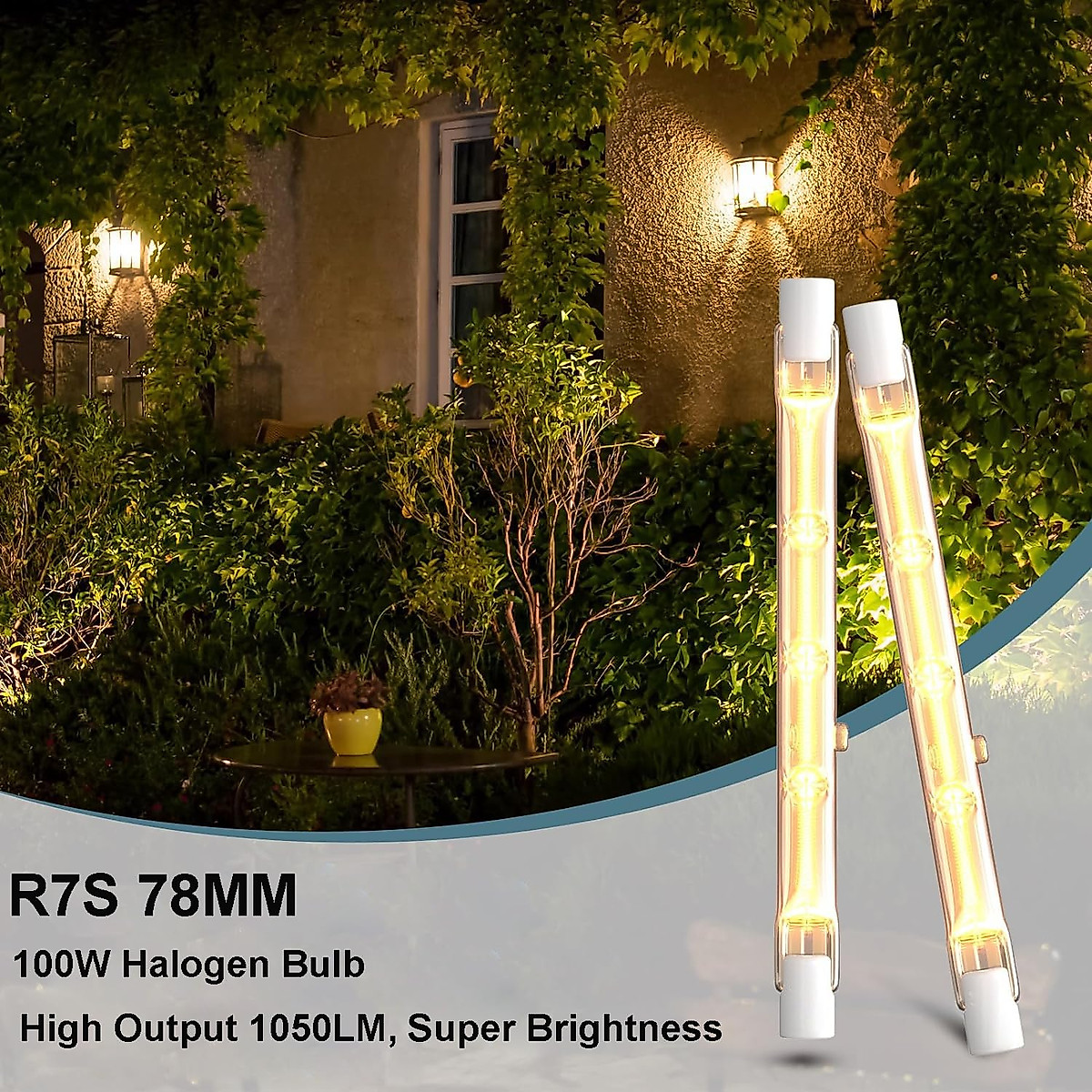 Rnyloas R7S 78MM T3 100W Bulb, 5 Pack Long Lasting R7S Halogen Bulb Dimmable, R7S 100W 120V Bulb with R7S Base 2800K Warm White, R7S Bulb 78MM T3 for Work, Security, Landscape Lights, Floor Lamps