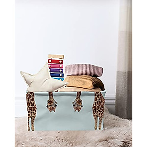 Storage Bins, Funny Cute Giraffe Storage Baskets for Organizing Closet Shelves Clothes Decorative Fabric Baskets Large Storage Cubes with Handles