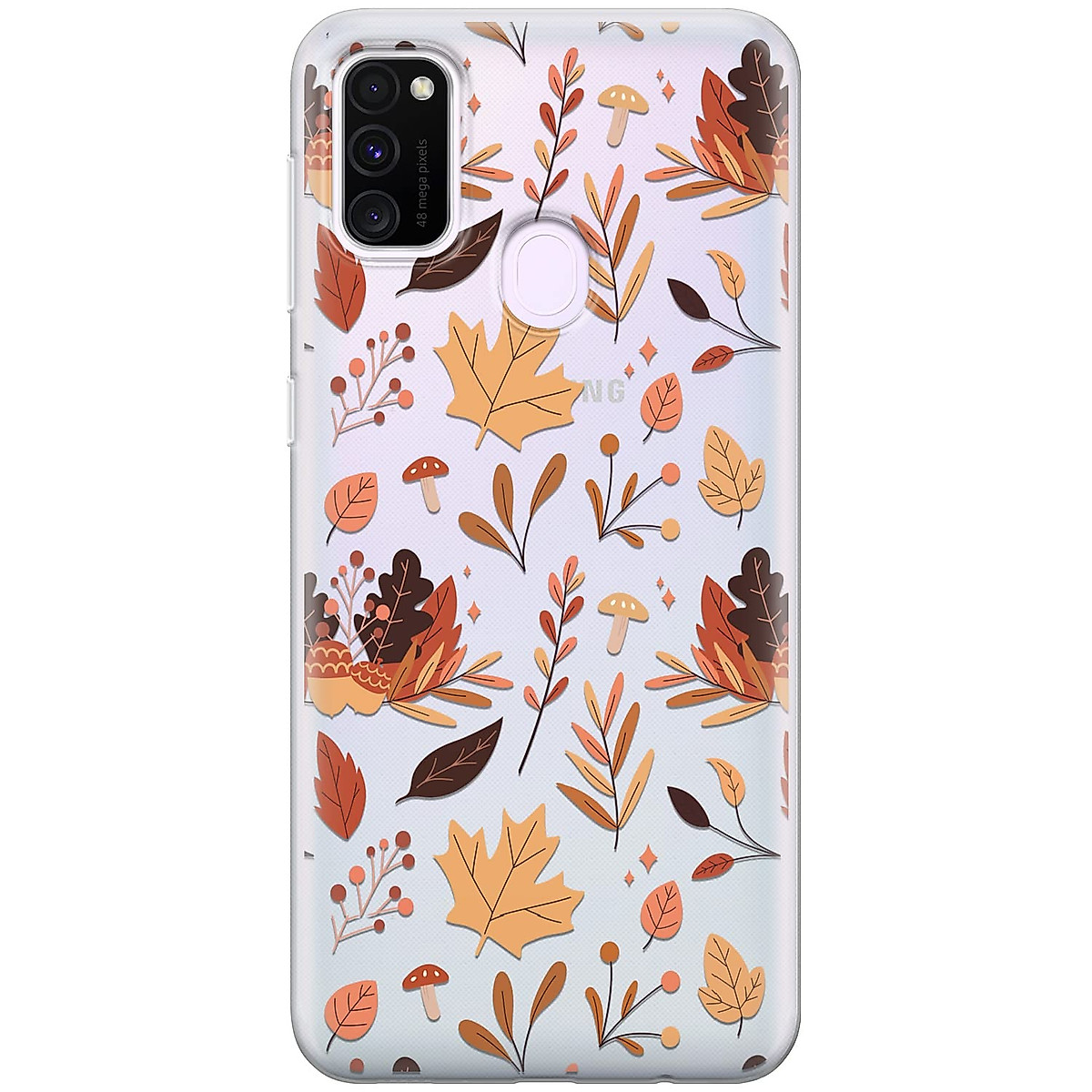 Cavka Phone Case Compatible with Samsung Galaxy A73 A72 5G A71 A54 A52 A42 A34 A32 A14 A11 Maple Oak Leaf Mushrooms Print Bumper Silicone Cute Clear Protective Shockproof Transparent Autumn Leaves