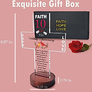 10 Year Anniversary Christian Gifts for Couples, 10th Wedding Anniversary Thoughtful Gifts Ideas, Best Tin Anniversary Present for Him, Her, Wife, 10th Anniversary Decorative Cross with Bible Verse.