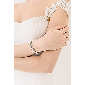 SWEETV Marquise Wedding Bracelets for Brides Bridesmaids, Adjustable Bridal Bracelet for Wedding, Crystal Cubic Zirconia Tennis Bracelet for Women (Silver.)