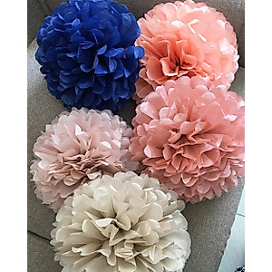 Navy Blue Pink Party Decorations for Women – Bridal Wedding Shower Birthday Gender Reveal Decor with Dusty Balloons and Royal Blue Paper Flower Pom Poms and Garland