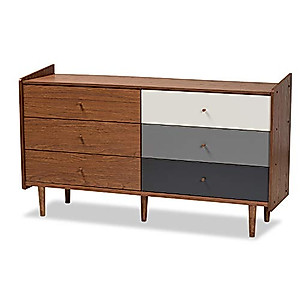 Baxton Studio Halden Mid-Century Modern Multicolor Walnut Brown and Grey Gradient Finished Wood 6-Drawer Dresser