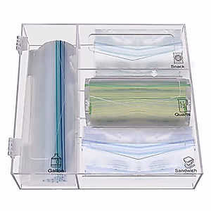 Bag Storage Organizer, Ziplock Bag Organizer Acrylic Food Plastic Bag Dispenser For Kitchen Drawer Or Wall Mount Compatible With Gallon, Sandwich, Snack Various Size Bags