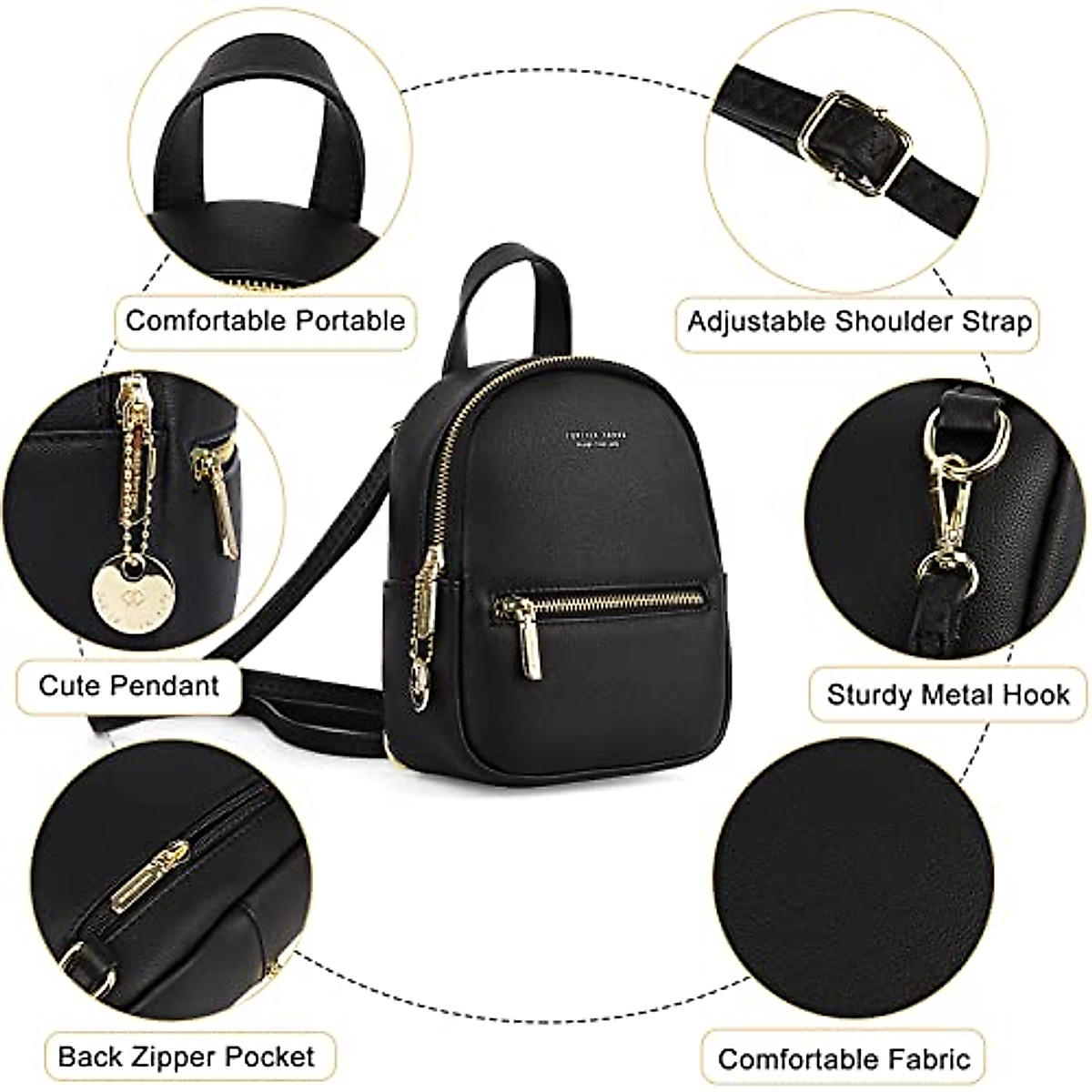 Aeeque Women Mini Backpack Purse, Casual Leather Crossbody Phone Bag Small Back Pack Ladies Tiny Shoulder Bags, Cute Little Backpacks Gift for Girls Women Black