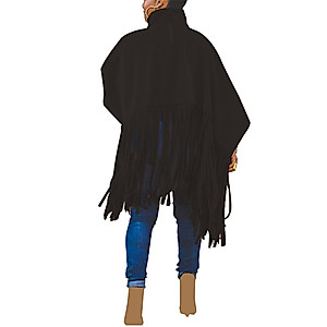 Lucuna Women Fall Winter Casual Sweatshirt Fringe Crop Top High Neck Long Sleeve Cape Coat Pullover Tops