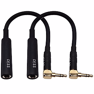 CESS-270 Elbow Connector Right Angle 3.5mm to 6.35mm 1/4 Inch TRS Adapter for Headphone & Amp, Microphone, Audio System, etc