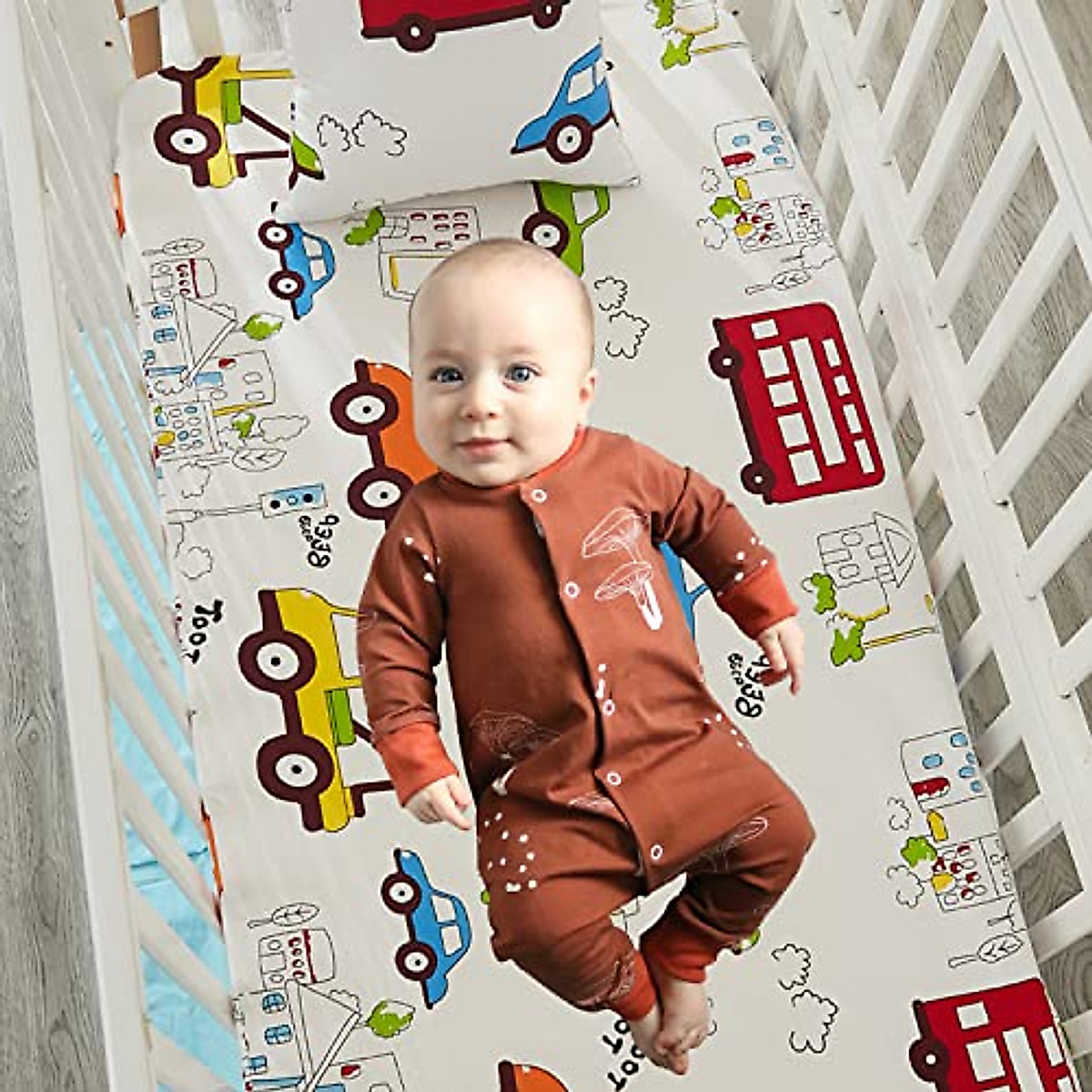 Brandream 6Piece Boys Crib Bedding Set Baby Vehicle Nursery Bedding with Car Trucks