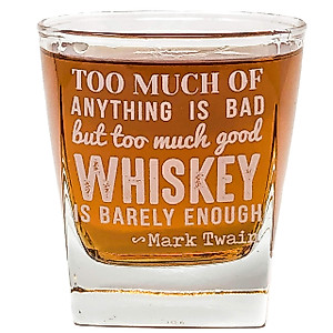 Podzly Premium Whiskey Cocktail Glass with Mark Twain Quote - Unique Bourbon Glasses for Men - Ideal Present for Dads and Grandfathers - Thick Bottom Double Old-fashioned - 10 oz