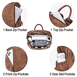 CLUCI Leather Backpack Purse for Women Travel Backpack Purse Convertible Fashion Ladies Large Casual Daypack Brown