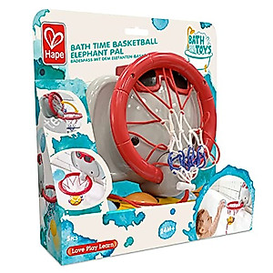 Hape Bath Time Basketball Elephant Pal | Bathtub Shooting Game, 1 Hoop with Suction Cups and 4 Balls, for Children 18 Months+