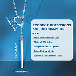 JewNelwyn 925 Sterling Silver Long Lariat Necklace, Open Circle Vertical Bar Necklace 30" Looped Y Necklace for Women and Girls