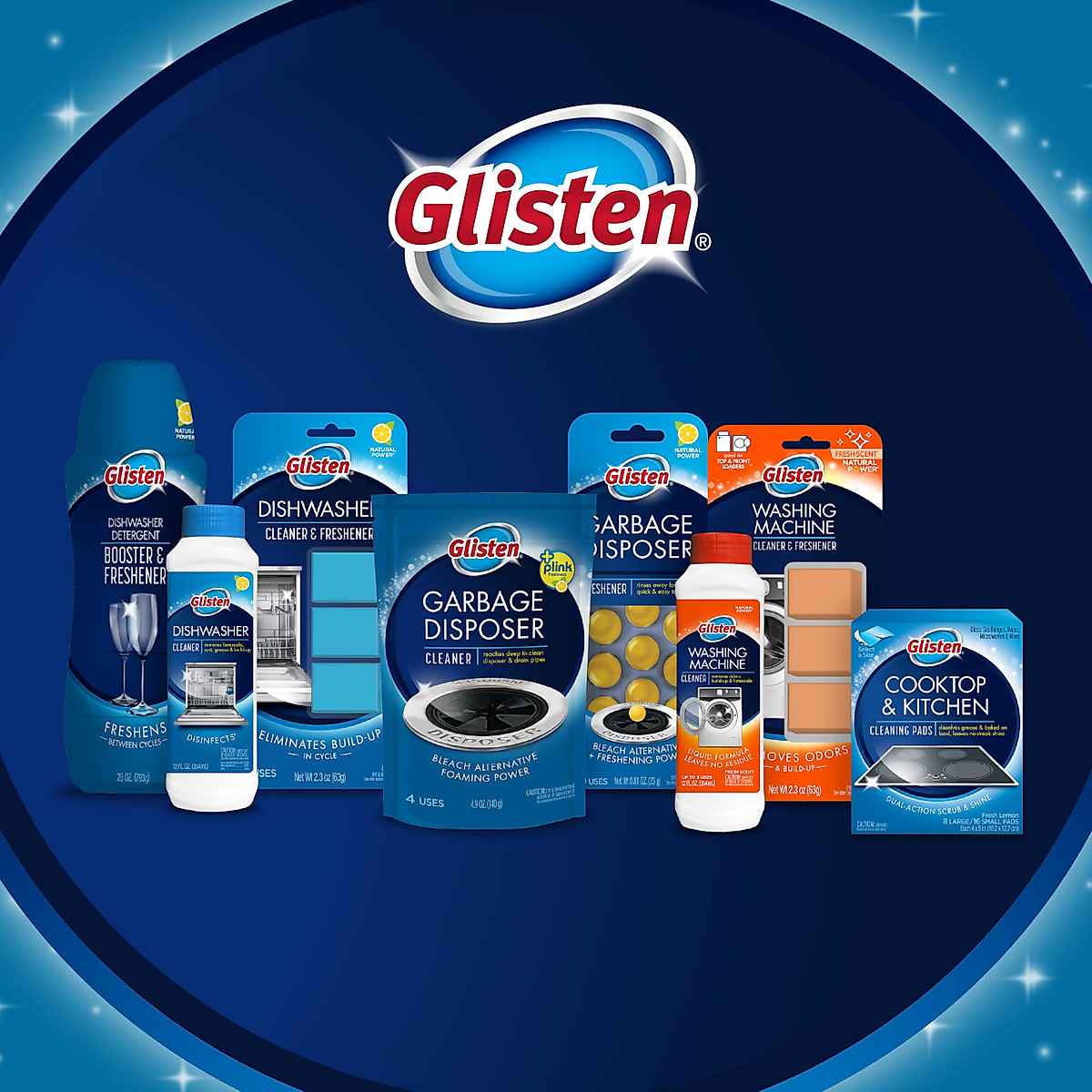 Glisten Garbage Disposer Cleaner, Odor Eliminator with Foaming Action, Removes Build-up and Deep Cleans, Lemon Scent, 4 Uses