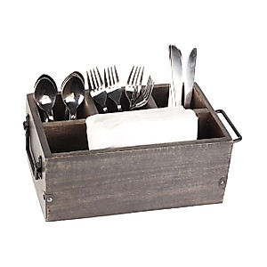 ARTISENIA Mother's Day Gifts Wooden Kitchen Utensil Holder With 4 Compartments Wood Utensil Organizer for Cutlery, Napkins, Cups Caddy Organizer