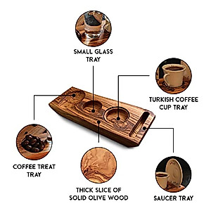 Handmade Wooden Coffee Table Tray, Housewarming Gift for Your Loved Ones, Tea Tray & Coffee Serving Tray, Coffee Decor for Coffee Gifts, Ottoman Tray for Turkish Coffee Set, Solid Troya Olive Wood