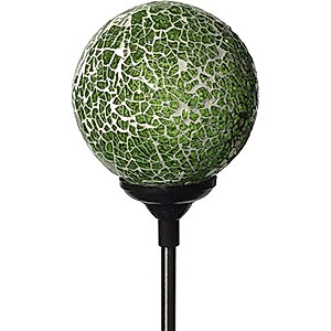 Solar Green Mosaic Glass Ball Light (Farm Green Color), Garden Decor Landscape Globe Stake Multi-Color Color Change Yard LED Lamp Light