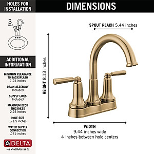 Delta Faucet Saylor Gold Bathroom Faucet, Bathroom Sink Faucet, Centerset Bathroom Faucet for Bathroom Sink, Diamond Seal Technology, Metal Drain Assembly, Champagne Bronze 2535-CZMPU-DST