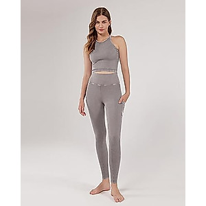 ODODOS Seamless Leggings for Women with Pockets High Waisted Acid Washed Ribbed Gym Workout Full Length Yoga Pants, Dusty Orchid, Medium