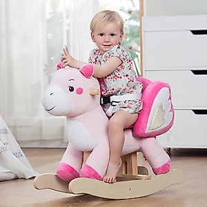 labebe Baby Rocking Horse Dragon Blue, Kids Plush Rocking Toy Stuffed Animal Rocker for 12 Months+, 1-3 Years Old Toddler Wooden Ride On Toys, Dinosaur Rocking Horse Teal Infant Girl&Boy