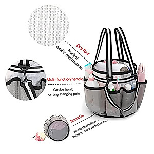 Ligereza Multi-Function Suspension Handles Mesh Portable Shower Caddie, Large Capacity, Round Bottom, 9 Side Pockets, College Dorm Room Essentials, Bathroom Caddy Shower Bag (Large White)