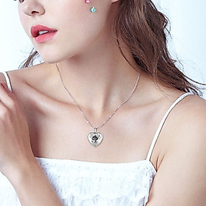 Cuoka Heart Rose Flower Locket Necklace 925 Sterling Silver Rose Pendant Necklace That Holds Pictures,Custom Photo Box Necklace Jewelry for Women Men