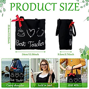 4 Pieces Black Canvas Bag for Teacher Tote Bags for Women Teacher Canvas Bags Teacher Bag with Red Bow Best Teacher Gifts for Women, Teacher's Day, Graduation, Back to School Travel Supplies Christmas