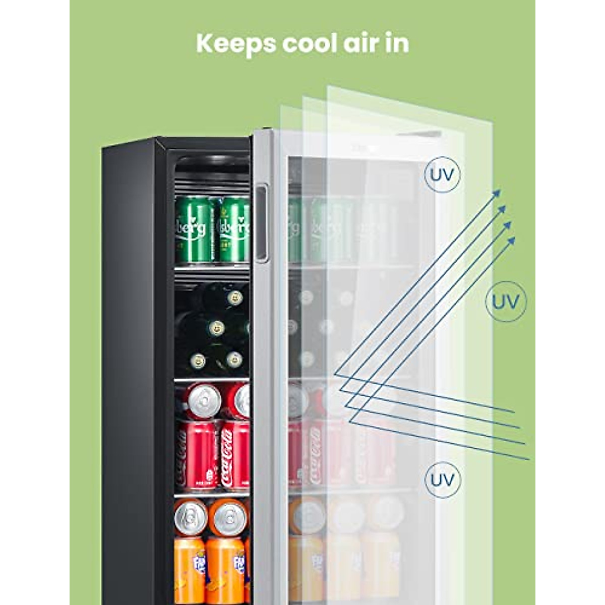 COMFEE' CRV115TAST Cooler, 115 Cans Beverage Refrigerator, Adjustable Thermostat, Glass Door With Stainless Steel Frame, Reversible Hinge Door And Legs For Home, Apartment