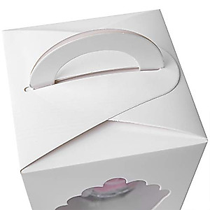 ONE MORE Individual Cupcake Containers,Large Single Cupcake Boxes Carrier with Insert & Handles and PVC Window For Birthday Party(White 15)