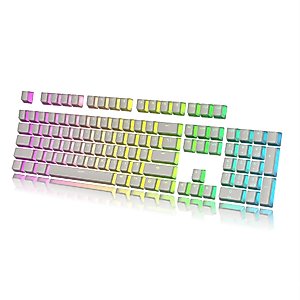 HK GAMING 112 Double Shot PBT Shine Through Pudding Keycaps Ansi/ISO - OEM Profile for MX Switches White