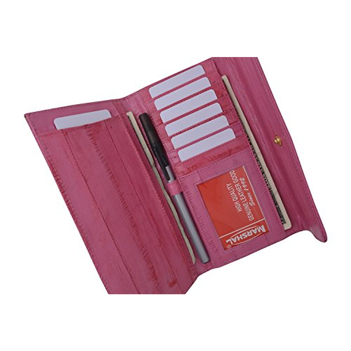 Womens Eel Skin Leather Deluxe Checkbook Wallet (Pink)