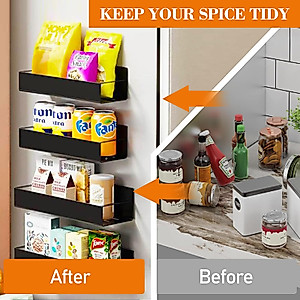 4 Pack Magnetic Shelf for Fridge, Magnetic Spice Rack for Refrigerator,Movable Spice Rack Organizer for Kitchen, Easy to Install, Waterproof and Rustproof ABS Material (BLACK 4 PACK)