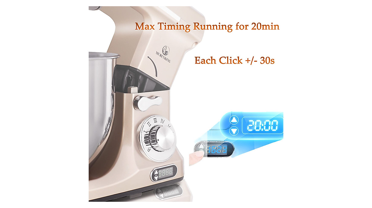 MURENKING 6-Qt Stand Mixer with Timer & 500W Power