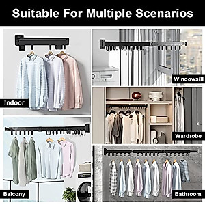 WTASUP Clothing Drying Rack, Retractable Laundry Space Saver Wall Mounted, Collapsible(Tri-Fold) Rack Clothing (Black)