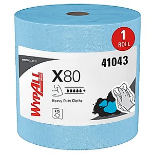 WypAll Power Clean X80 Heavy Duty Cloths (41043), Extended Use Cloths Jumbo Roll, Blue, 475 Sheets / Roll; 1 Roll / Case,8347
