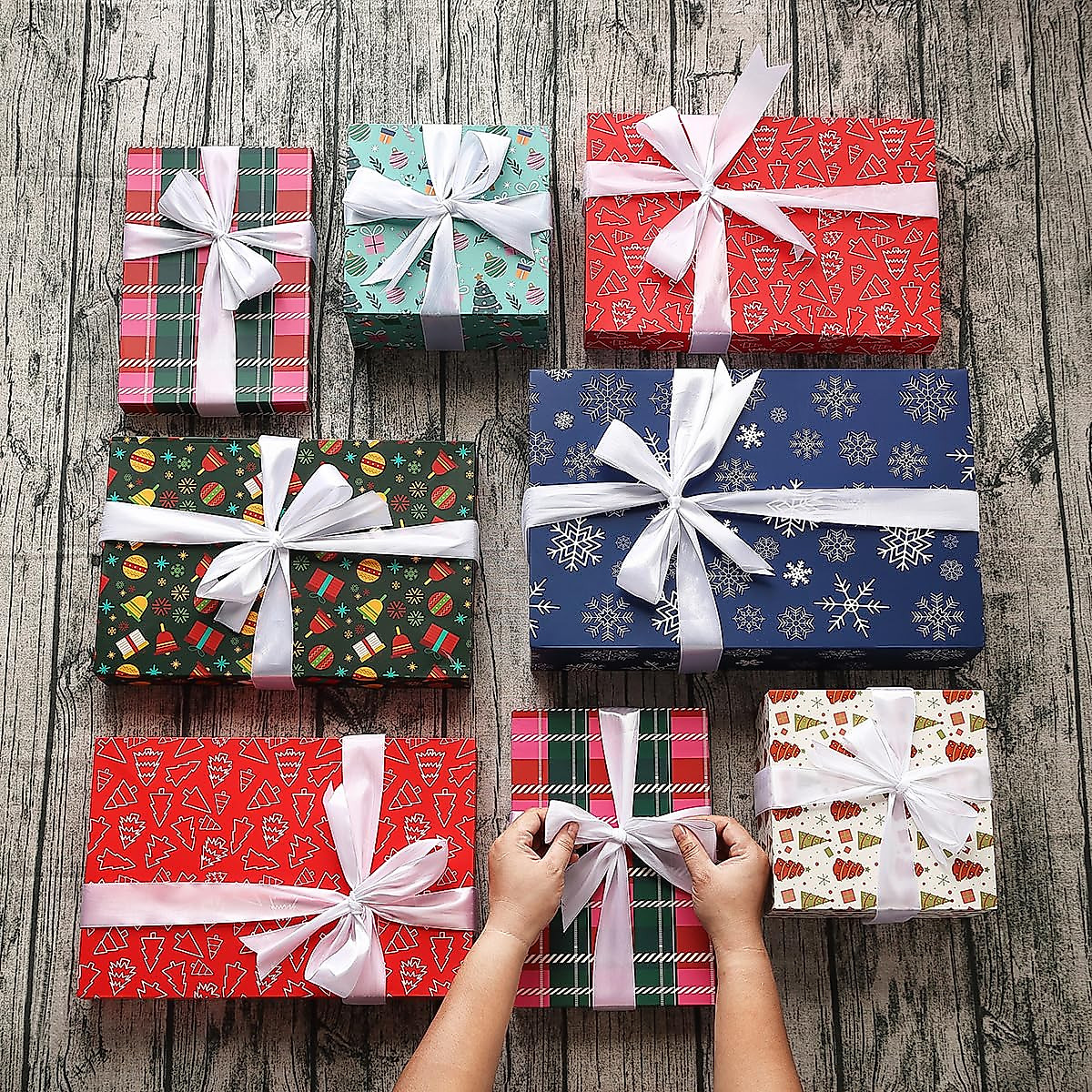 NUJOVI 13 Piece Christmas Gift Boxes with Lids - Beautiful Assorted Boxes for Wrapping Gifts with 4 inch Deep Robe Boxes and 8x8x4 Gift Box - Gift Boxes for Presents, Shirt, Robe, Lingerie, etc