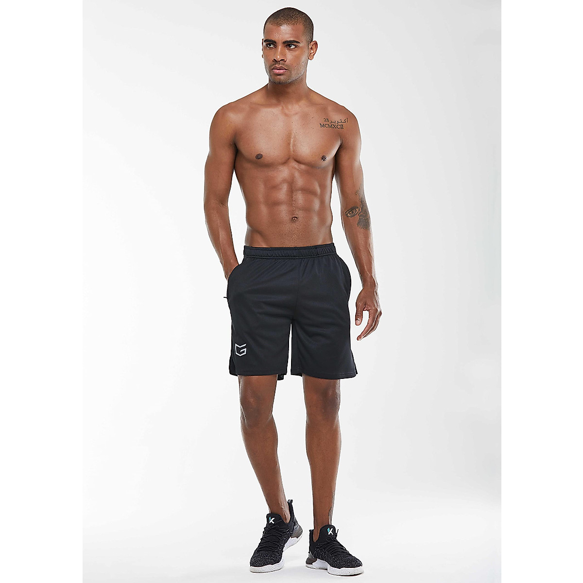 G Gradual Men's 7" Workout Running Shorts Quick Dry Lightweight Gym Shorts with Zip Pockets (2 Pack: Black/Blue Large)