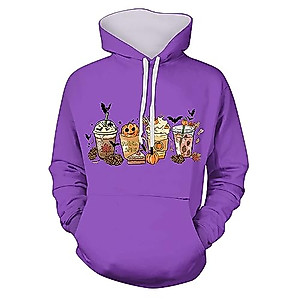 Essential Hoodie, Halloween Graphic Hoodies For Men Techwear Hip Hop Long Sleeve Streetwear Unisex Casual Sweatshirts Hoodies Y2K Mens Trendy Devil Hoodie Mgk Hoodie (M, Purple)