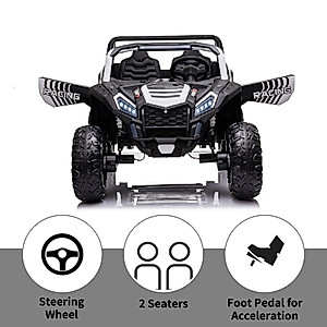 POSTACK Kids Ride On Toy Car 2 Seats Oversize Truck Side by Side 24V 4 Powerful Motor UTV with Remote Electric Spacious Car for Kids Drive Electric Vehicles EVA Rubber Compound Tires, White
