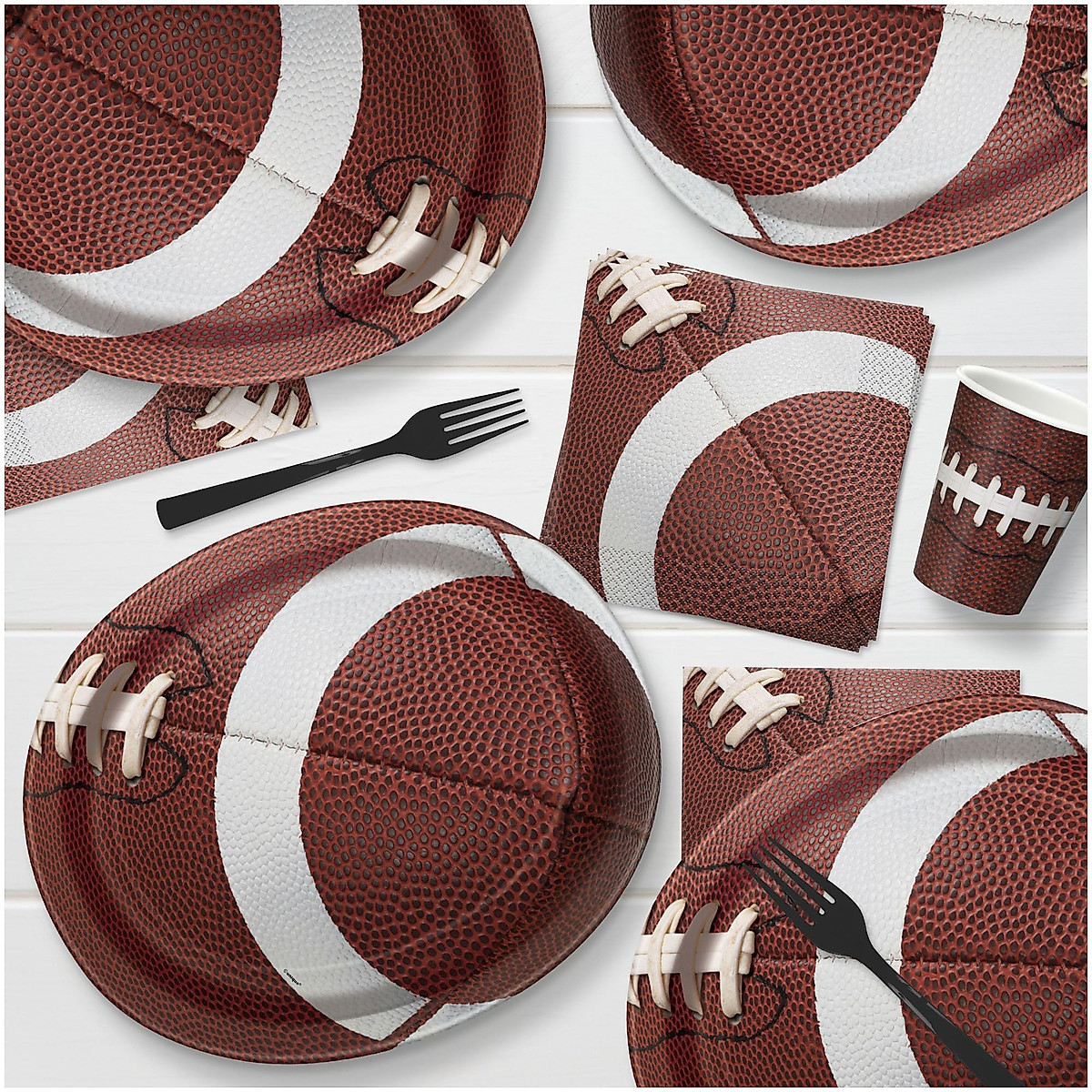 Football Party Game Ball Oval Paper Dinner Plates, Beverage Napkins, and Beverage Cups (Serves 16)
