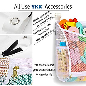 Baby Bath Toy Organizer With Machine Washable, Multiple-suspension Bath Toy Holder, Large Capacity, 2 Side Bags +4 Strong Hooks (1 Large, White)