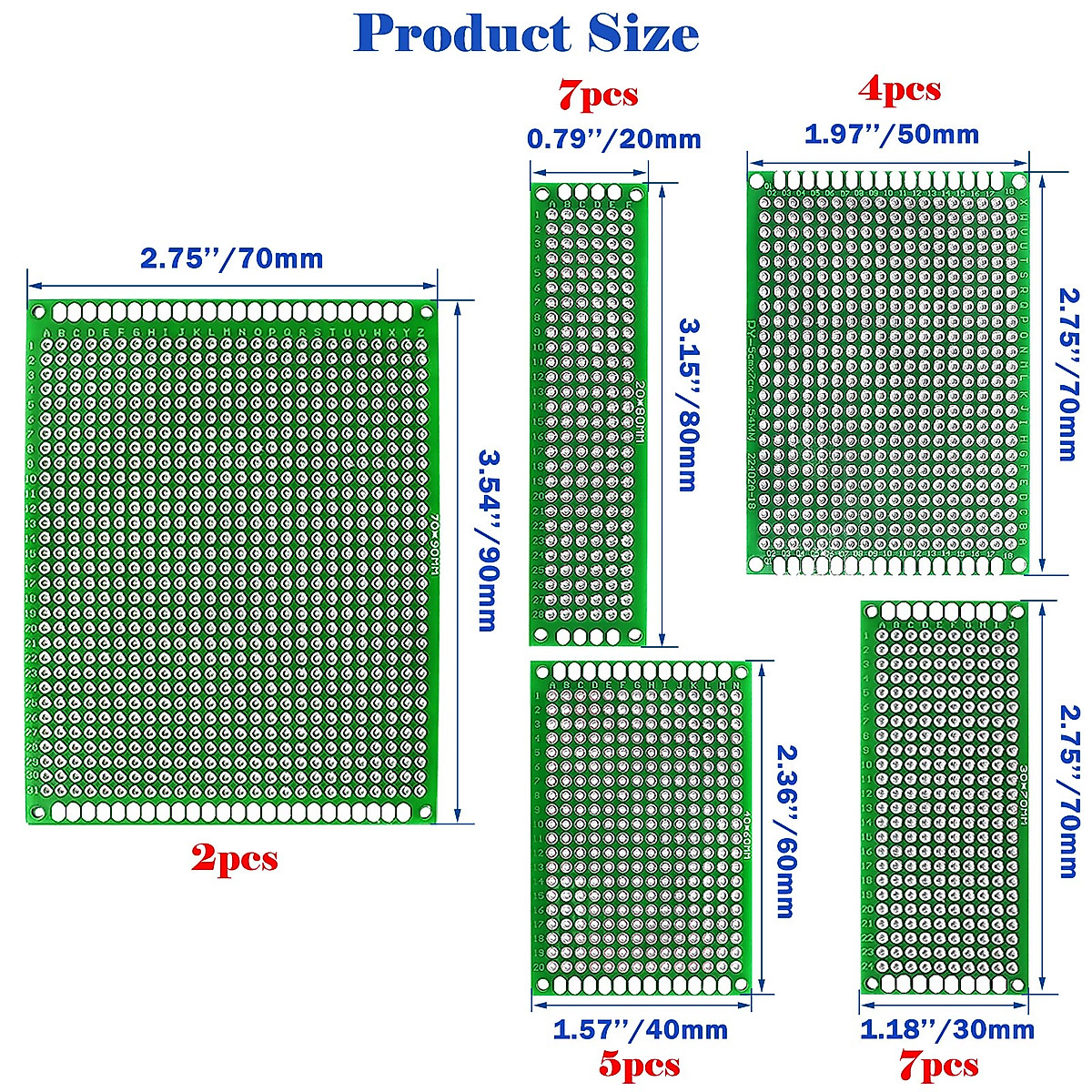 Tnisesm 72Pcs 5 Vaules Double Sided PCB Board Prototype Kits,40Pcs 2 Pin & 3 Pin 5mm/0.2inch Pitch PCB Mount Screw Terminal Block Connector