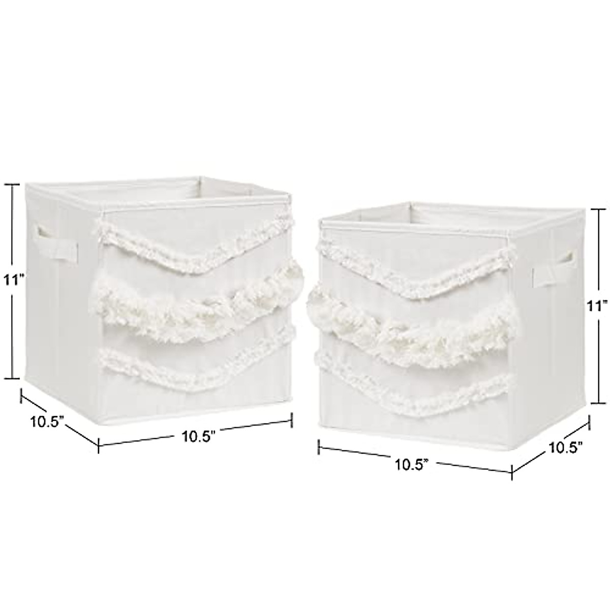 Sweet Jojo Designs Ivory Boho Bohemian Foldable Fabric Storage Cube Bins Boxes Organizer Toys Kids Baby Childrens - Set of 2 - Neutral Off White Farmhouse Chic Unisex Minimalist Fringe Macrame