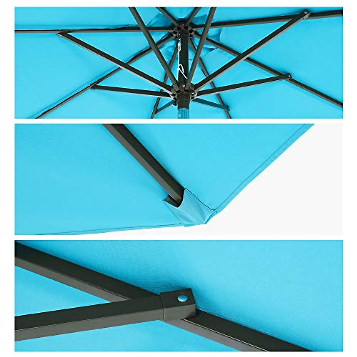 SONGMICS 7.5 ft Outdoor Umbrella, 8 Ribs, UPF 50+, Tilt and Crank, Base Not Included, for Deck, Patio, Garden, Pool, Lake Blue