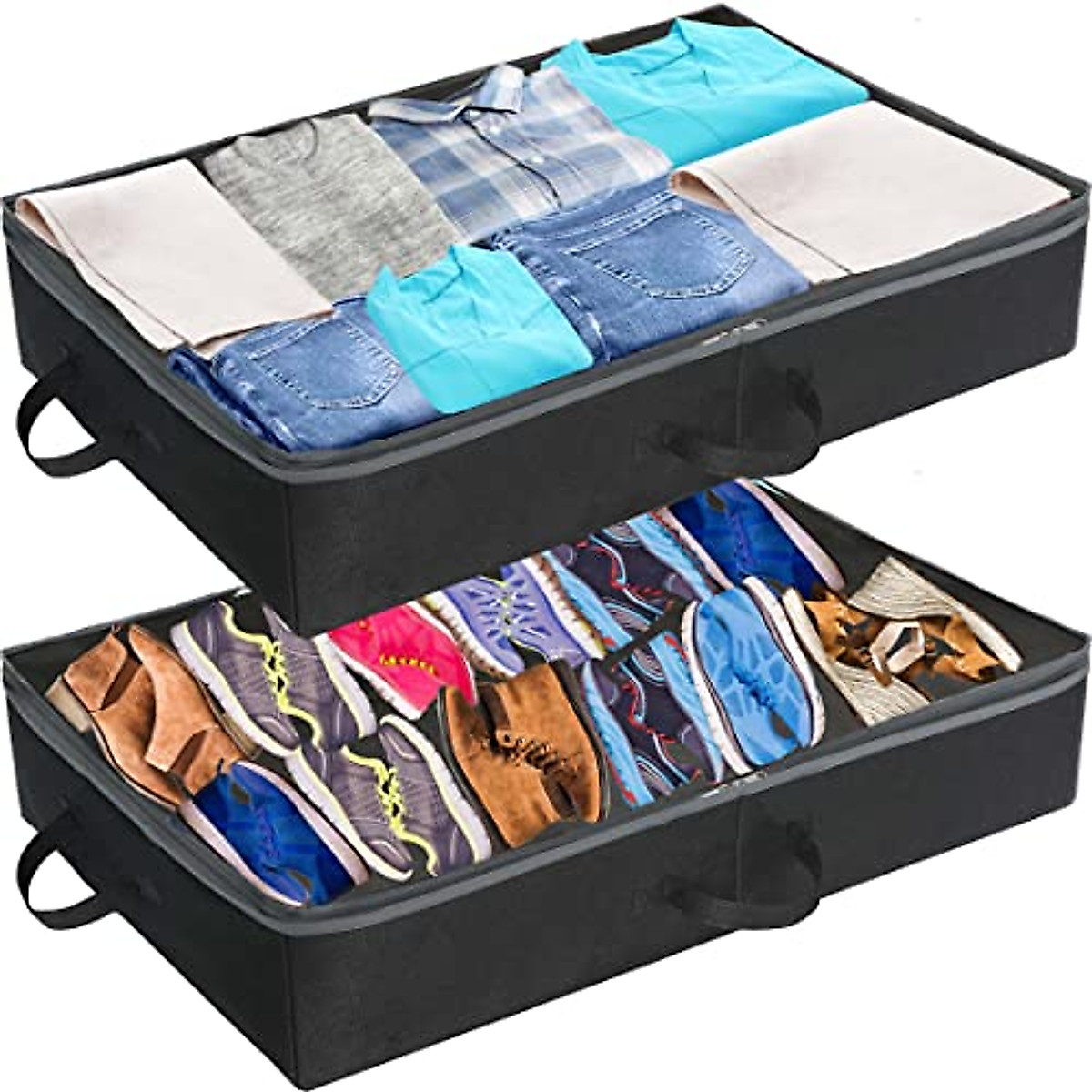 Simple Houseware 2 Pack Under Bed Storage Bin, Black